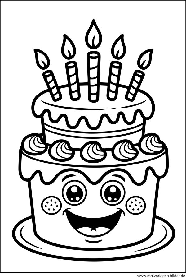 Kuchen mit Gesicht Ausmalbild für Kinder